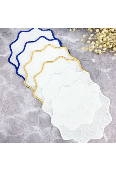 Weare2 Mavi Gold ve Beyaz Nakışlı Oval Çiçek Nakışlı 6'lı Kokteyl Peçetesi Weare2 Mavi Gold ve Beyaz Nakışlı Oval Çiçek Nakışlı 6'lı Kokteyl Peçetesi