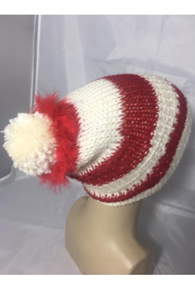 DRT Tasarım El Örgüsü Kırmızı Yılbaşı El Örgüsü Timsah Bere Kırmızı Ponponlu