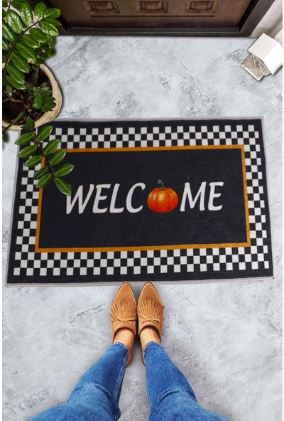 Vip Gross Dekoratif Çok Amaçlı Paspas / Siyah Damalı Kabak