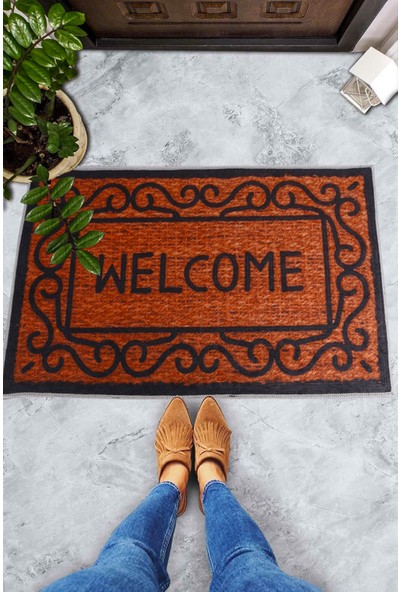 Vip Gross Dekoratif Çok Amaçlı Paspas / Turuncu Welcome