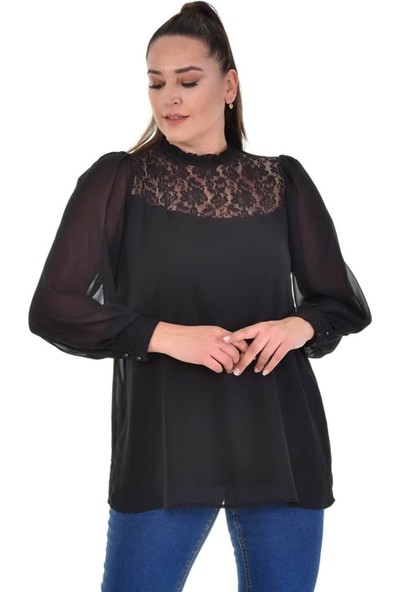 Myline Astarlı Şifon Dantel Detay Bluz