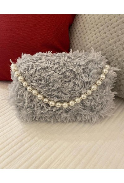 Craftatelier Inci Askılı Gri Tüylü El Örgüsü Çanta