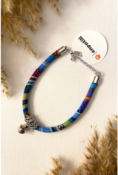 Enpatili Zilli Kedi Tasması Kolyesi Bohem Mavi