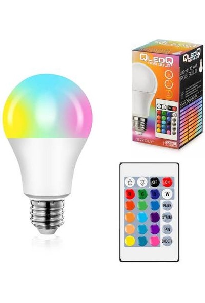 Qledq 10 Watt Rgb Ampül Uzaktan Kumandalı E27 Duy Renk Rgb Ampul