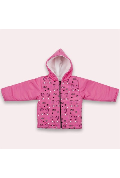 Mammakid Kedi Desenli Pembe Kız Çocuk Mont