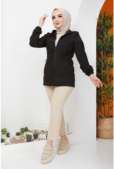 İmaj Butik Kapşon Detaylı Süet Ceket/siyah İmaj Butik Kapşon Detaylı Süet Ceket/siyah