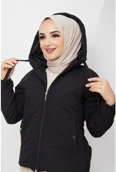 İmaj Butik Kapşonlu Kısa Şişme Mont/siyah İmaj Butik Kapşonlu Kısa Şişme Mont/siyah
