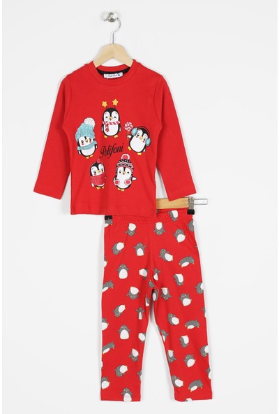 Zepkids Kız Çocuk Penguen Baskılı Pijama Takımı 3-6 Yaş