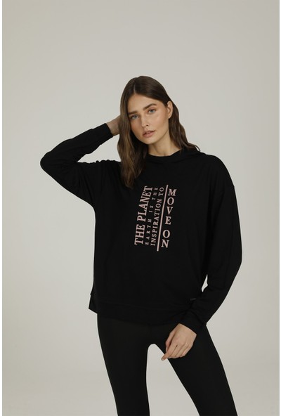 Lumberjack SN119 Marta Slogan Sweats Siyah Kadın Kapüşonlu Sweatshirt Lumberjack SN119 Marta Slogan Sweats Siyah Kadın Kapüşonlu Sweatshirt