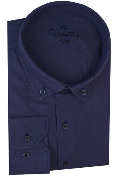 Varetta Erkek Lacivert Büyük Beden Yaka Düğmeli Uzun Kollu Düz Klasik Erkek Gömlek