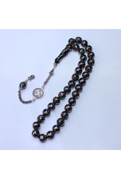 Suat Yalçın Takı ve Tespih Firuze Mercan Işlemeli Oltu Taşı Tesbih