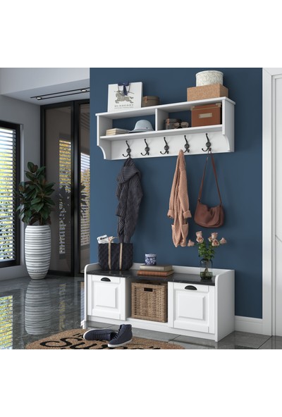 Rani EE102 Modern Portmanto Ayakkabılık ve Duvar Askısı Beyaz Mermer Desenli Rani EE102 Modern Portmanto Ayakkabılık ve Duvar Askısı Beyaz Mermer Desenli