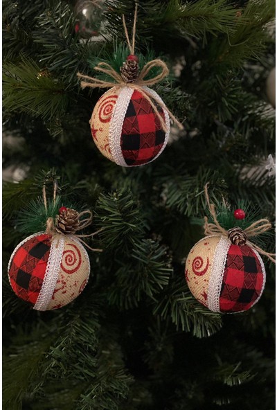 Lumiyard Yılbaşı Ağacı Süsü, Kumaş 3'lü Set, 7cm