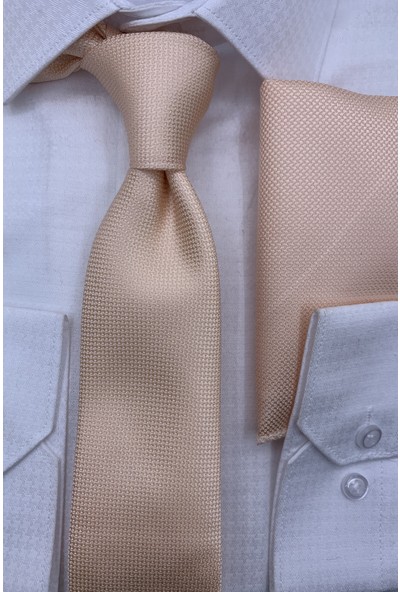 Quesste Pudra Armür Desenli Kravat Mendil Kutulu Set