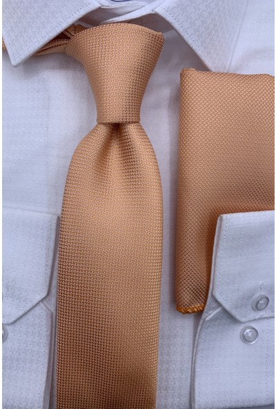 Quesste Somon Armür Desenli Kravat Mendil Kutulu Set