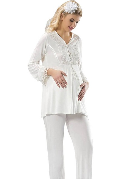 Sistina Ekru Güpür Işlemeli Hamile Lohusa Pijama Takımı 1604 Sistina Ekru Güpür Işlemeli Hamile Lohusa Pijama Takımı 1604