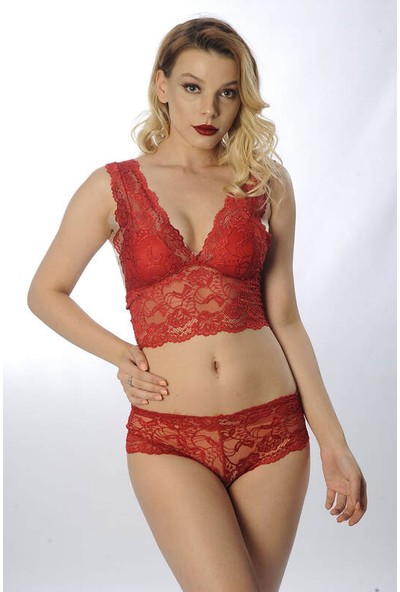 Kırmızı Dantelli Bralet Sütyen Takım 6255