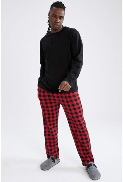 DeFacto Defacto Fit Regular Fit Kare Desenli Pijama Takımı W1689AZ21WN