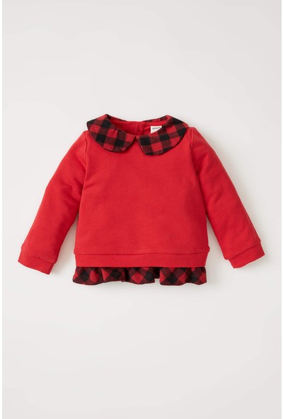 DeFacto Kız Bebek Regular Fit Bebe Yaka Yılbaşı Temalı Kareli Sweatshirt W1894A221WN DeFacto Kız Bebek Regular Fit Bebe Yaka Yılbaşı Temalı Kareli Sweatshirt W1894A221WN