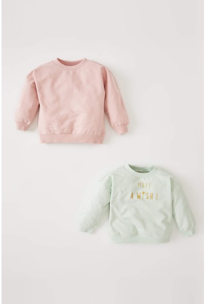 DeFacto Kız Bebek Regular Fit Baskılı Bisiklet Yaka 2'li Sweatshirt V5987A221AU