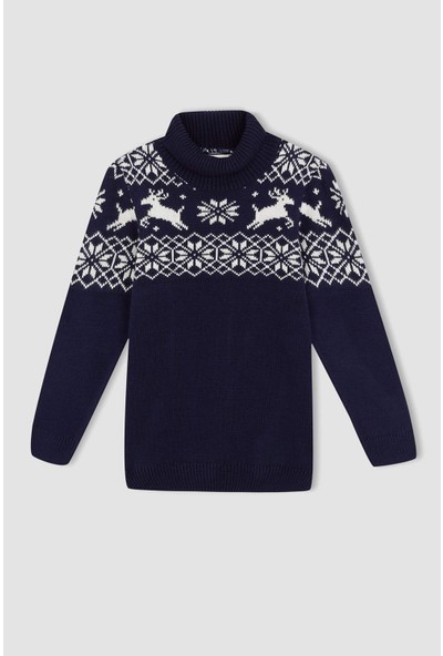 DeFacto Erkek Çocuk Regular Fit Boğazlı Yaka Yılbaşı Temalı Geyik Figürlü Kazak S2779A621WN DeFacto Erkek Çocuk Regular Fit Boğazlı Yaka Yılbaşı Temalı Geyik Figürlü Kazak S2779A621WN