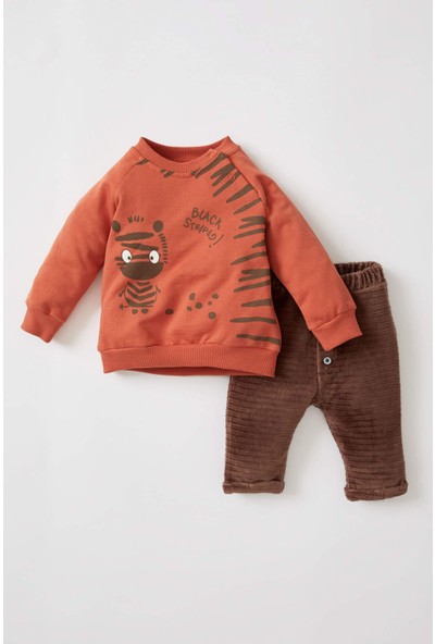 DeFacto Erkek Bebek Regular Fit Bisiklet Yaka Kadife Esnek Belli Pantolon 2'li Takım W8425A221AU
