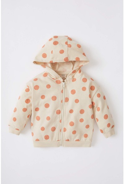 DeFacto Kız Bebek Desenli Kapüşonlu Uzun Kollu Sweat Hırka W4669A221WN