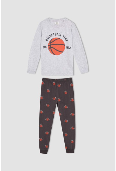 DeFacto Erkek Çocuk Bisiklet Yaka Basket Topu Baskılı Uzun Kollu Pijama Takım W4226A621CW