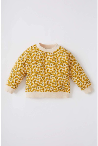 DeFacto Kız Bebek Regular Fit Bisiklet Yaka Çiçek Desenli Organik Pamuklu Sweatshirt W3922A221WN