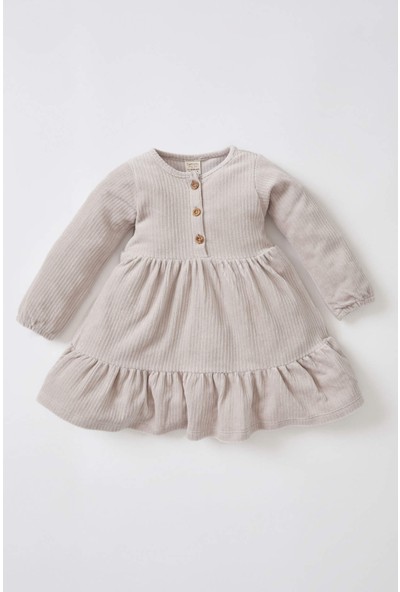 DeFacto Kız Bebek Bisiklet  Yaka Uzun Kollu Kadife Elbise W6206A221WN