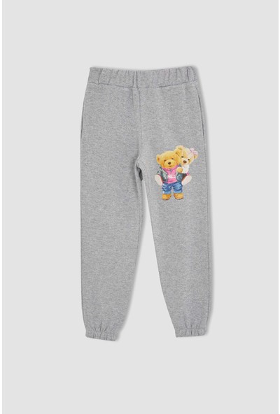 DeFacto Kız Çocuk Jogger Standart Fit Ayıcık Baskılı Cep Detaylı Jogger Eşofman Alt W8646A621WN