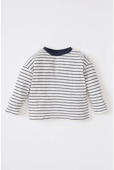 DeFacto Erkek Bebek Regular Fit Bisiklet Yaka Çizgili Sweatshirt X1781A221WN