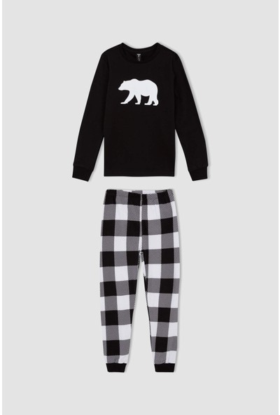 DeFacto Erkek Çocuk Regular Fit Bisiklet Yaka Kareli Pamuklu Uzun Kollu Pijama Takım V9824A621CW