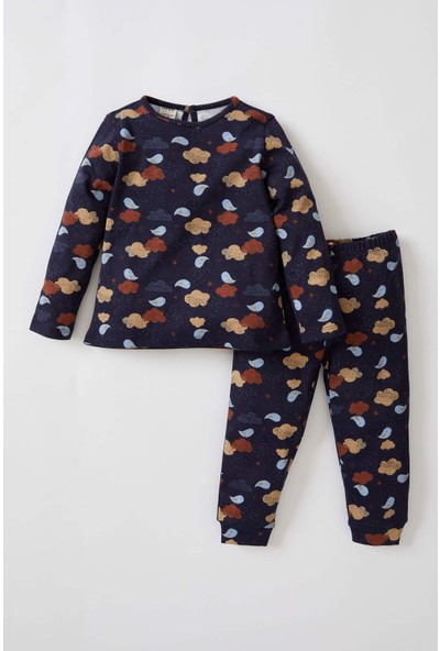 DeFacto Kız Bebek Regular Fit Desenli Uzun Kollu Pamuklu Pijama Takım W8019A221WN