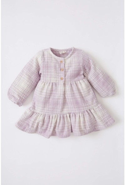 DeFacto Kız Bebek Regular Fit Uzun Kollu Kareli Elbise X0046A221AU