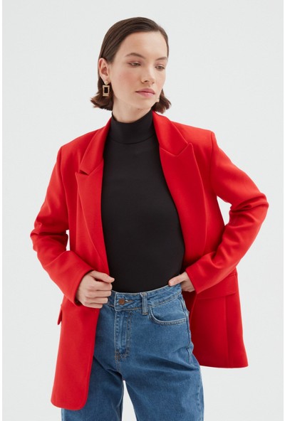 Quzu Tek Düğmeli Blazer Ceket Kırmızı Quzu Tek Düğmeli Blazer Ceket Kırmızı