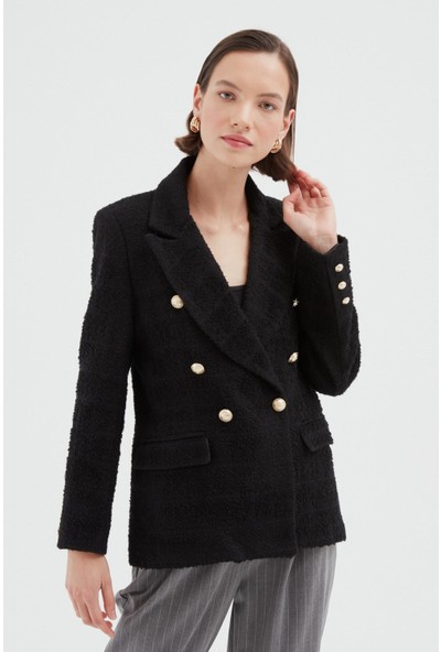 Quzu Kruvaze Tüvit Blazer Ceket Siyah Quzu Kruvaze Tüvit Blazer Ceket Siyah