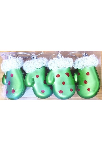 Bravo Yılbaşı Süsü 8 cm Yeşil Yılbaşı Ağacı Süsü Eldiven 4 Lü Dekorasyon Yılbaşı Süsü