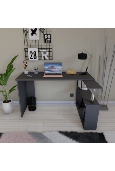 Bofigo 50X132 cm 2 Raflı L Çalışma Masası Bilgisayar Masası Ofis Masası Ders Masası Antrasit Bofigo 50X132 cm 2 Raflı L Çalışma Masası Bilgisayar Masası Ofis Masası Ders Masası Antrasit