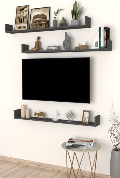 Bofigo Tv Rafı Duvar Rafı Uçan Raf Kitaplık Rafı Antrasit Bofigo Tv Rafı Duvar Rafı Uçan Raf Kitaplık Rafı Antrasit