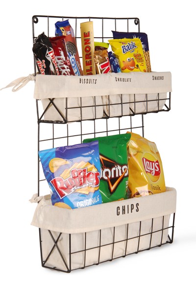 AYYBUU Çok Amaçlı Tel Mutfak Sepeti Tekstilli Baskılı Aburcubur Sepeti