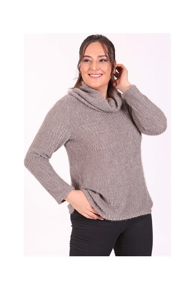 Trend42plus Büyük Beden Degaje Yakalı Gri Bluz