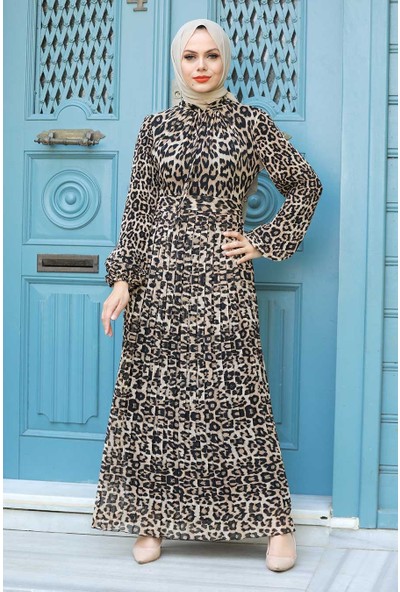 Neva Style - Leopar Desenli Tesettür Elbise 27892LP Neva Style - Leopar Desenli Tesettür Elbise 27892LP