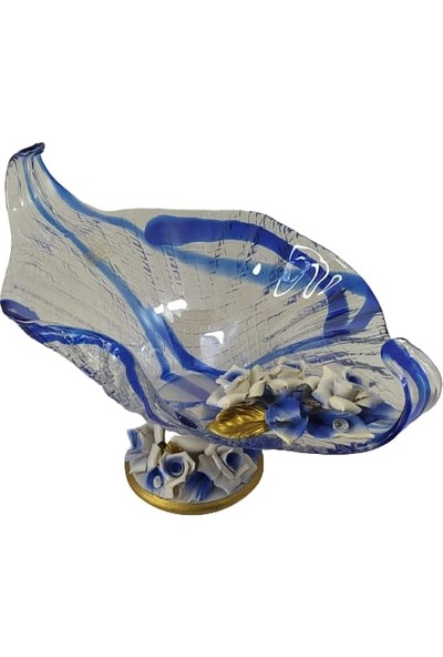 Murano Cam Üzerine Mavi Hareli Büyük Italyan Murano Gondol