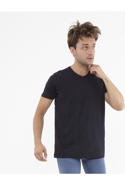 Think Simple Erkek V Yaka T-Shirt - Siyah