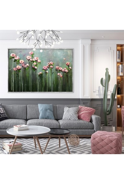 Tablo Life Pembe Rüyalar Yağlı Boya Dokulu Tablo