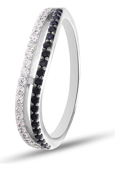 Dorissa Silver 925 Ayar Gümüş Rodyumlu Tamtur 2 Sıralı Zirkon Taşlı Özel Tasarım Siyah-Beyaz Yüzük Dorissa Silver 925 Ayar Gümüş Rodyumlu Tamtur 2 Sıralı Zirkon Taşlı Özel Tasarım Siyah-Beyaz Yüzük