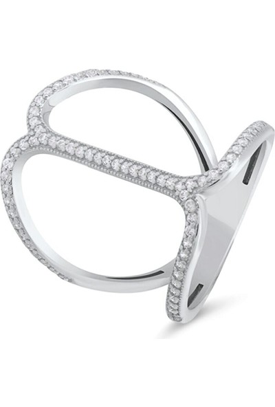 Dorissa Silver 925 Ayar Gümüş Rodyumlu Üç Sıra Zirkon Taş Kaplamalı Özel Tasarım Iç Içe Yüzük