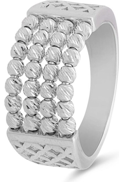 Dorissa Silver 925 Ayar Gümüş Rodyumlu Dört Sıra Önü Zirkon Taş Kaplamalı Özel Tasarım Yüzük