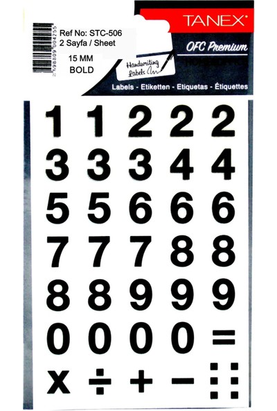 Tanex STC-506 Rakam Etiketi 15 mm 2 Sayfa